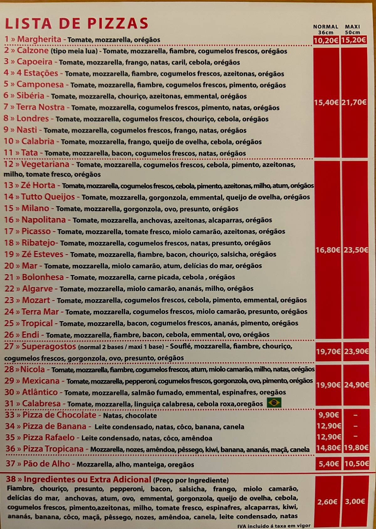 Menu em Maxi Pizza Faro restaurante, Faro