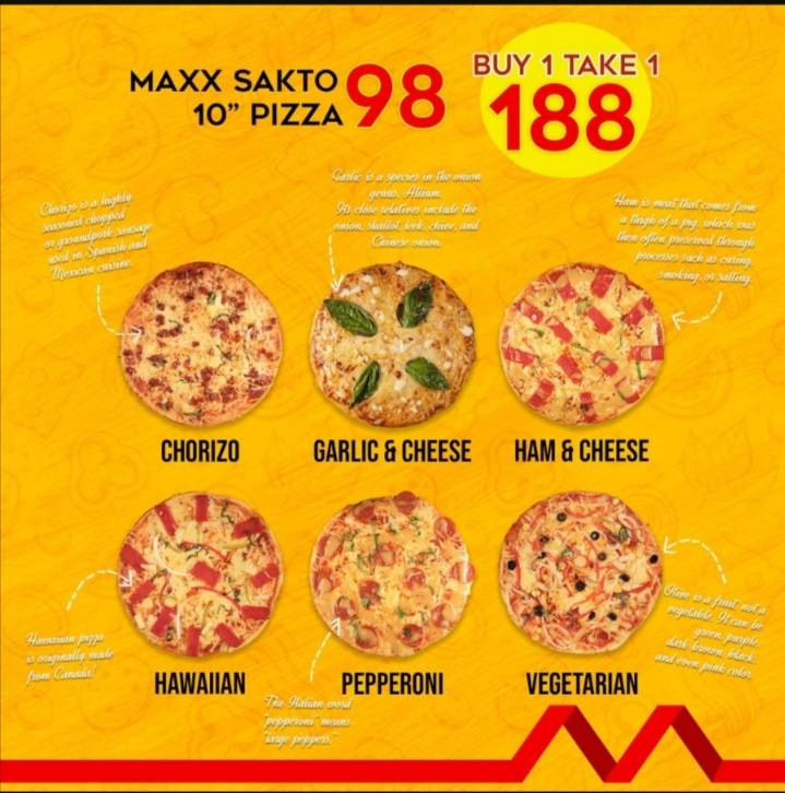 Carta de pizzería Maxx Pizza, Tacloban