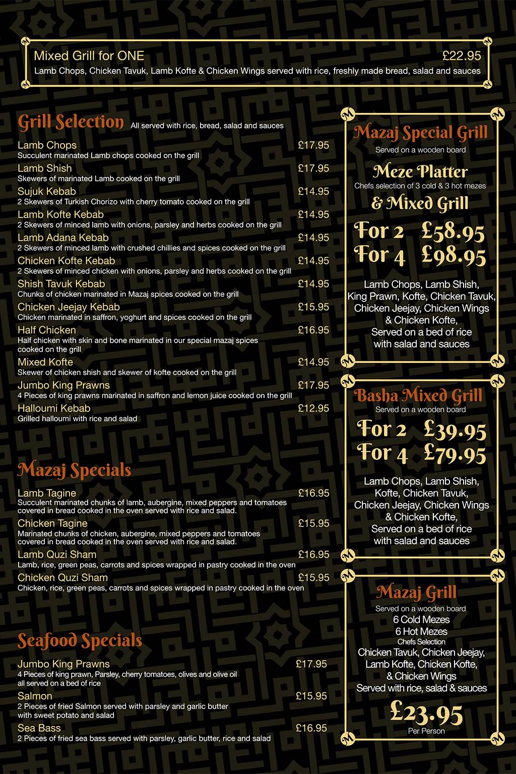 Menu at Mazaj Arabic Charcoal Grill Restaurant, Dundee