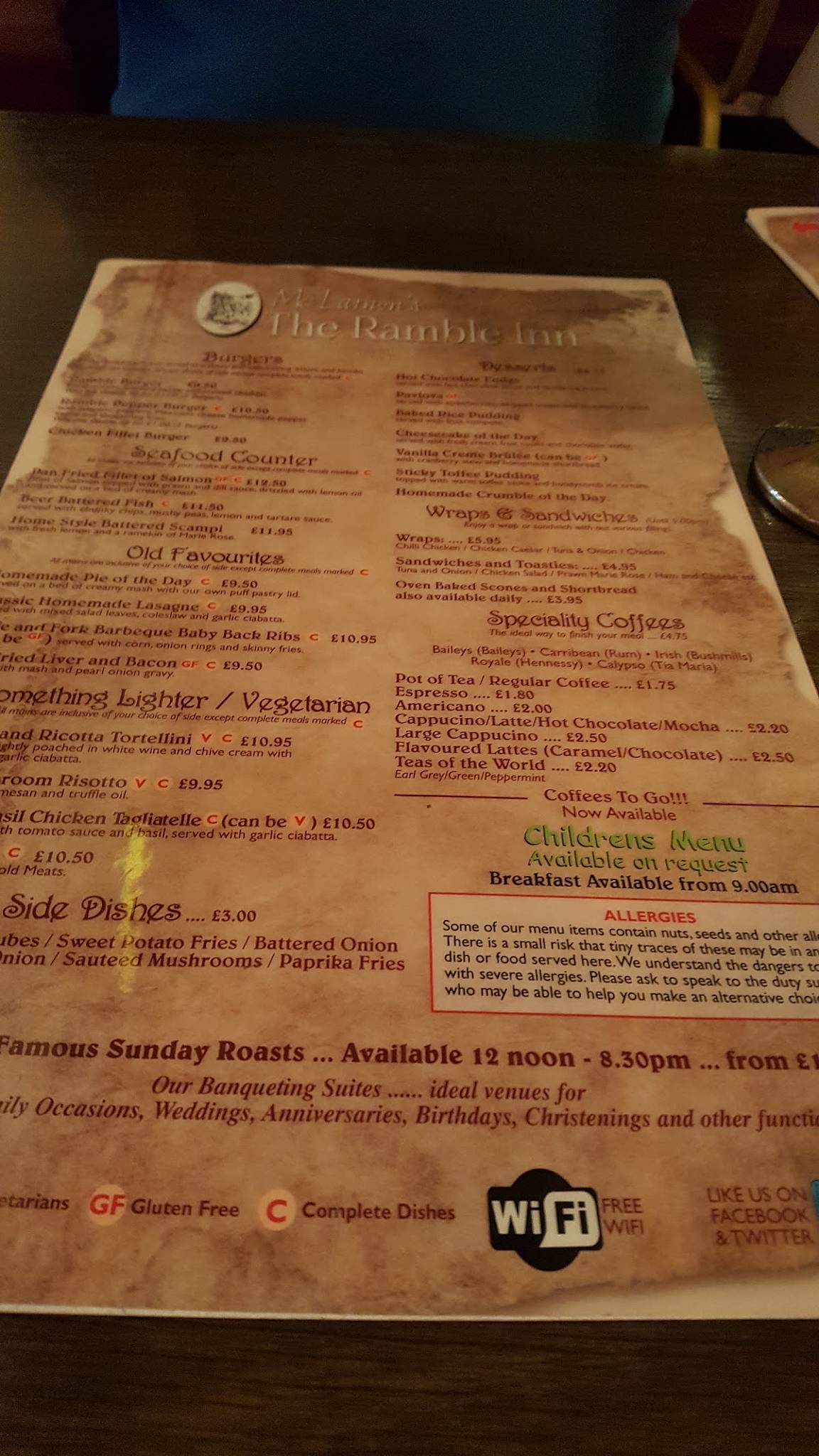 Menu at McLarnons Ramble Inn pub & bar, Antrim