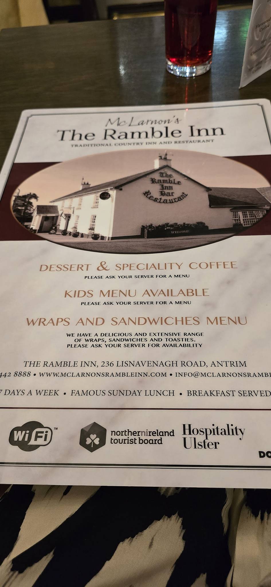 Menu at McLarnons Ramble Inn pub & bar, Antrim