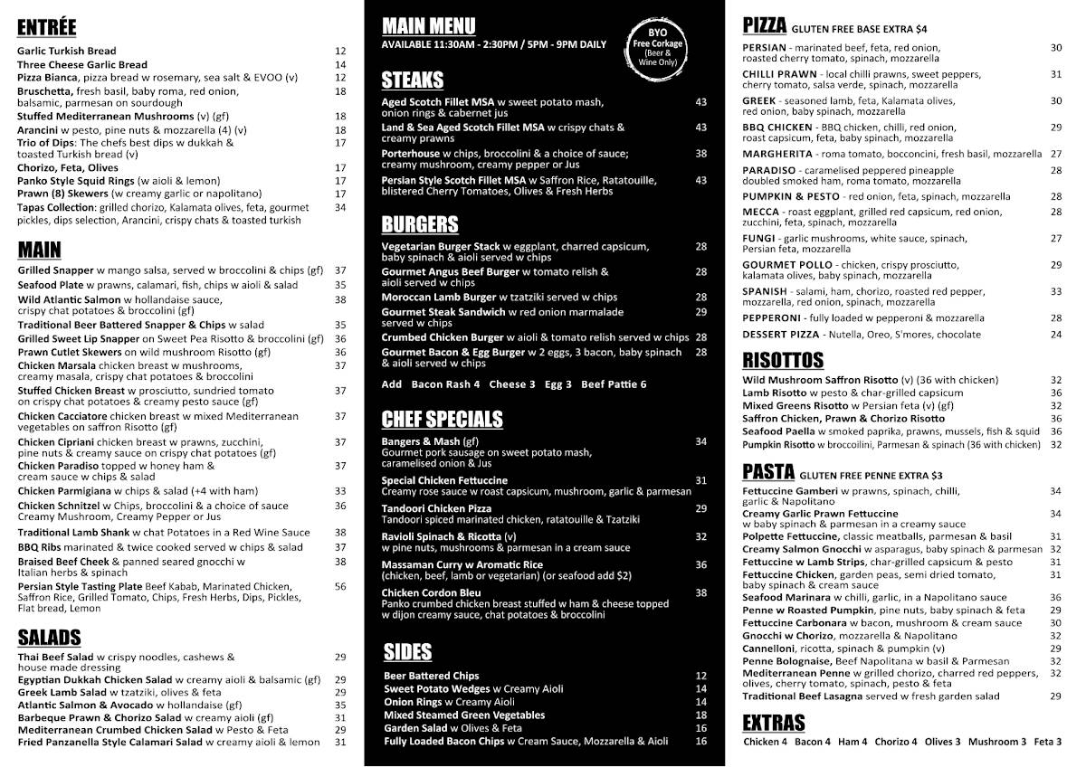 Menu at Mecca Gourmet cafe, Aveley