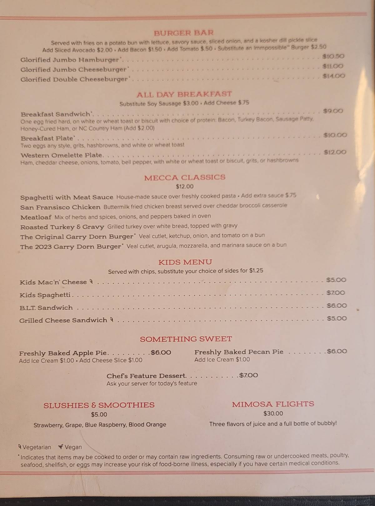 Menu at Mecca Restaurant, Raleigh