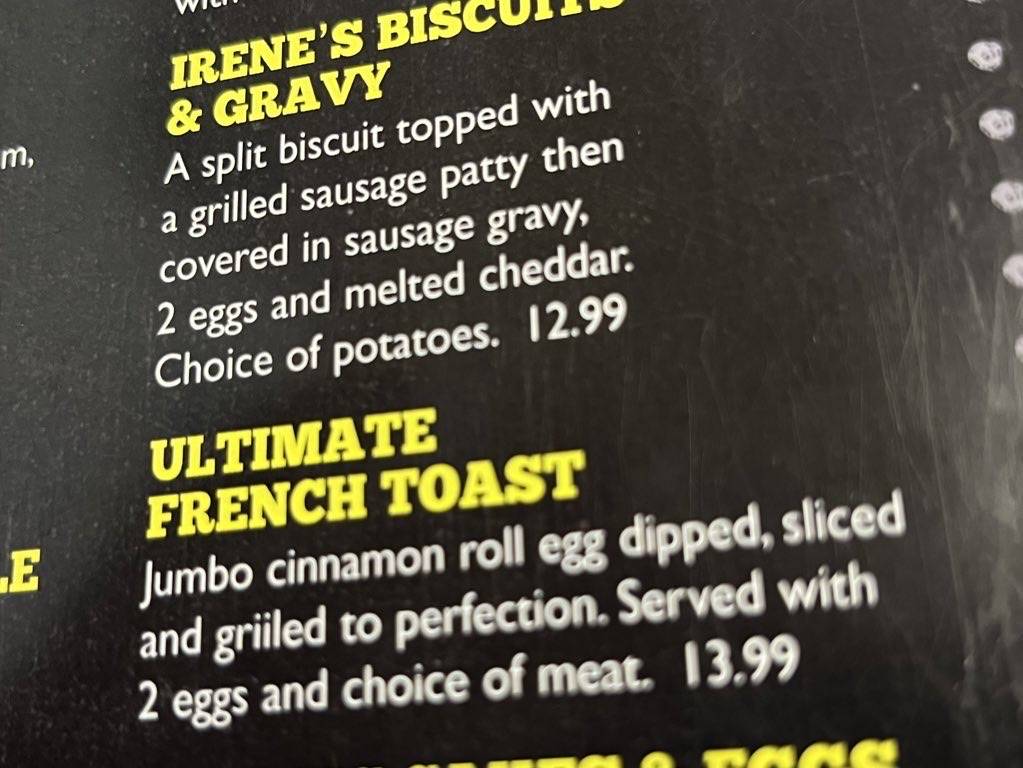 Menu at Meet Me At Irene's restaurant, Hartville