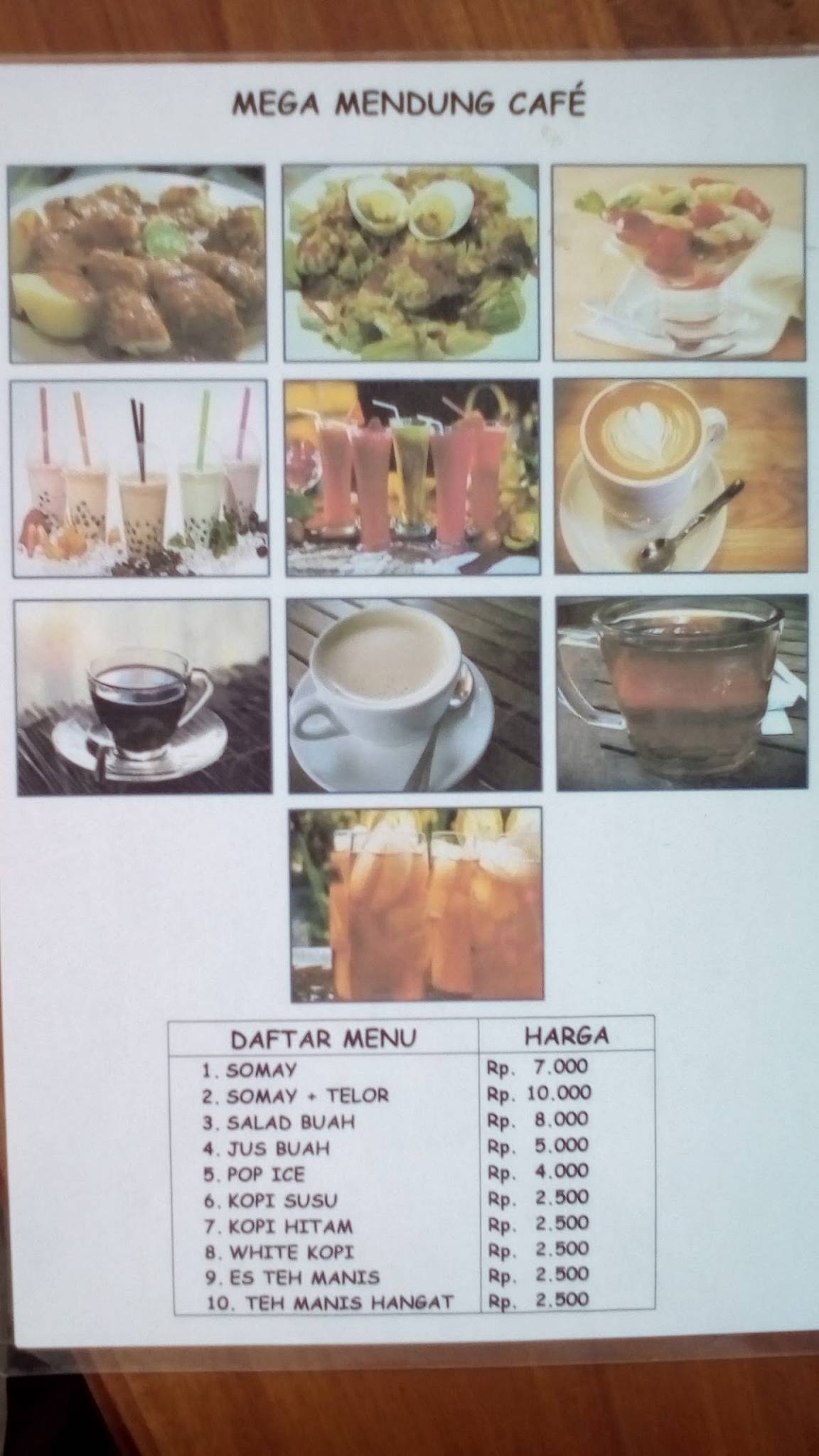 Menu at Mega Mendung Cafe', Indonesia