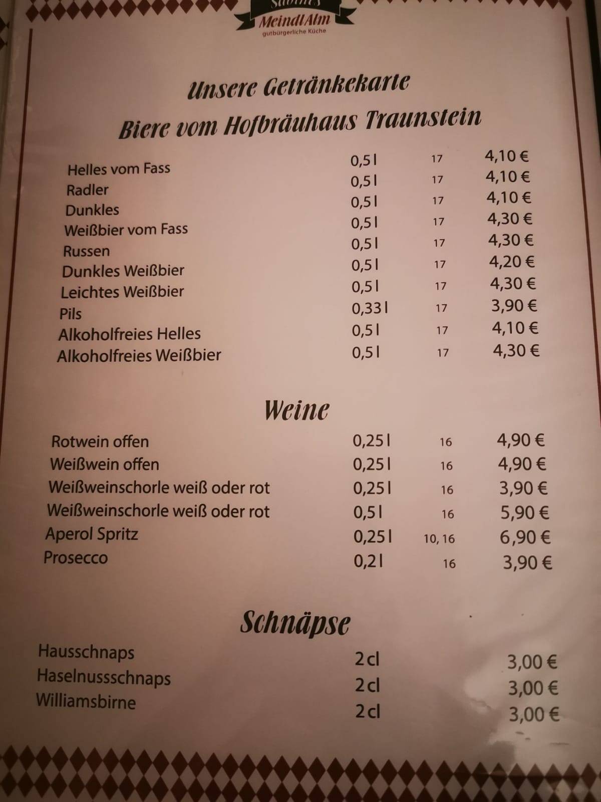 Speisekarte von Sabine's Meindl Alm restaurant, Bergen