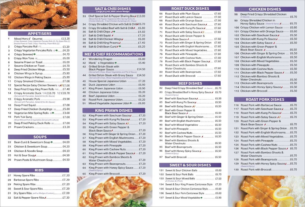 Menu at Mei’s Chinese fast food, Mansfield, 5