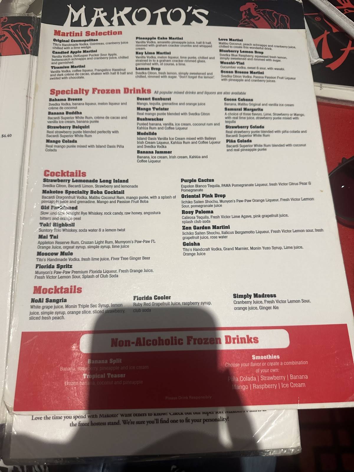 Menu at Makotos Japanese Steakhouse & Sushi, Melbourne, 785 S Babcock ...