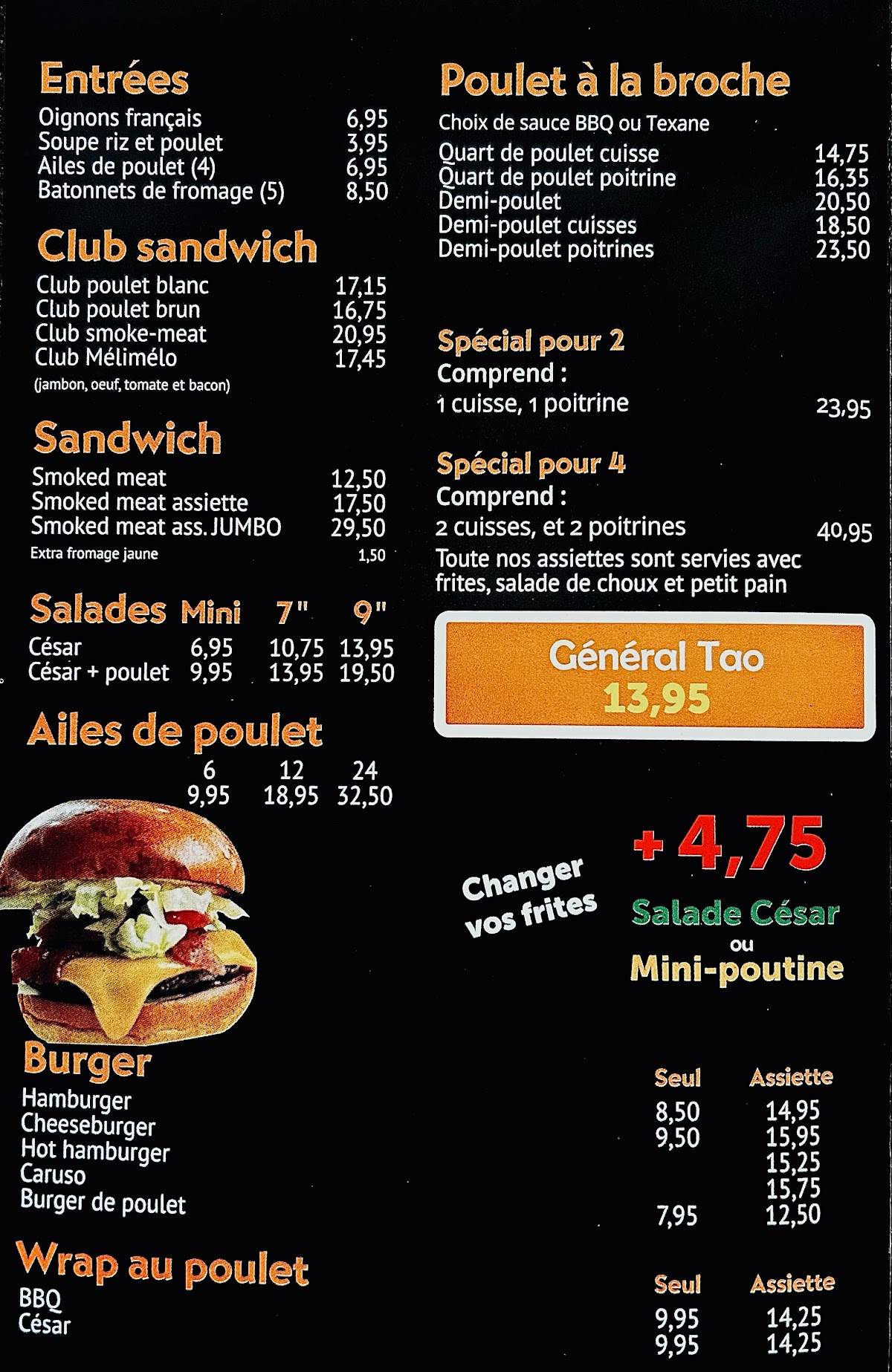 Menu au Resto Méli Mélo Inc. restaurant, Levis