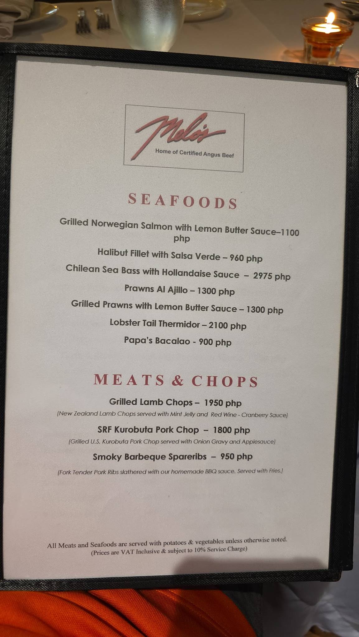 Menu at Melo's Restaurant, Quezon City, 58 Sgt. Esguerra Ave