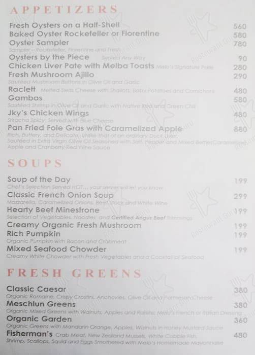 Menu at Melo's Steak House steakhouse, Taguig, H22V+VQW