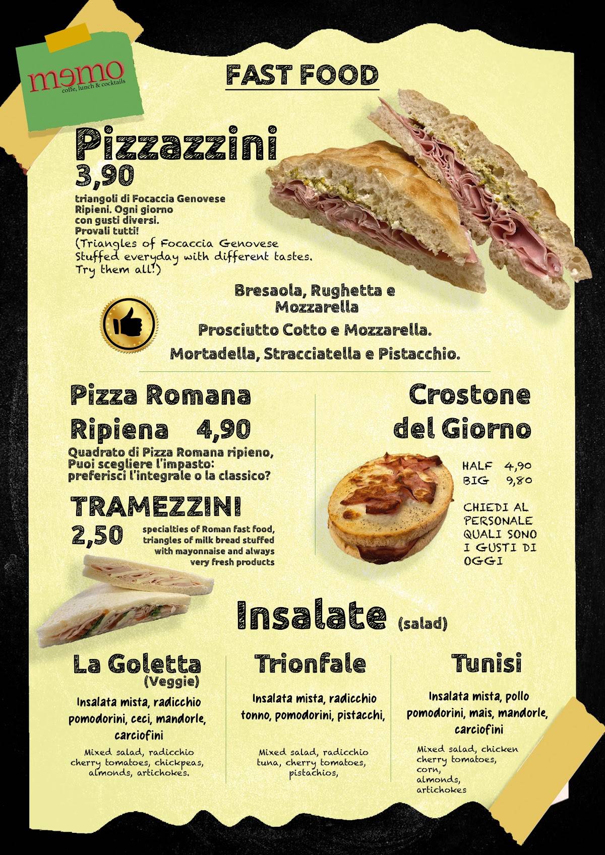 Menu at Memo pub & bar, Rome