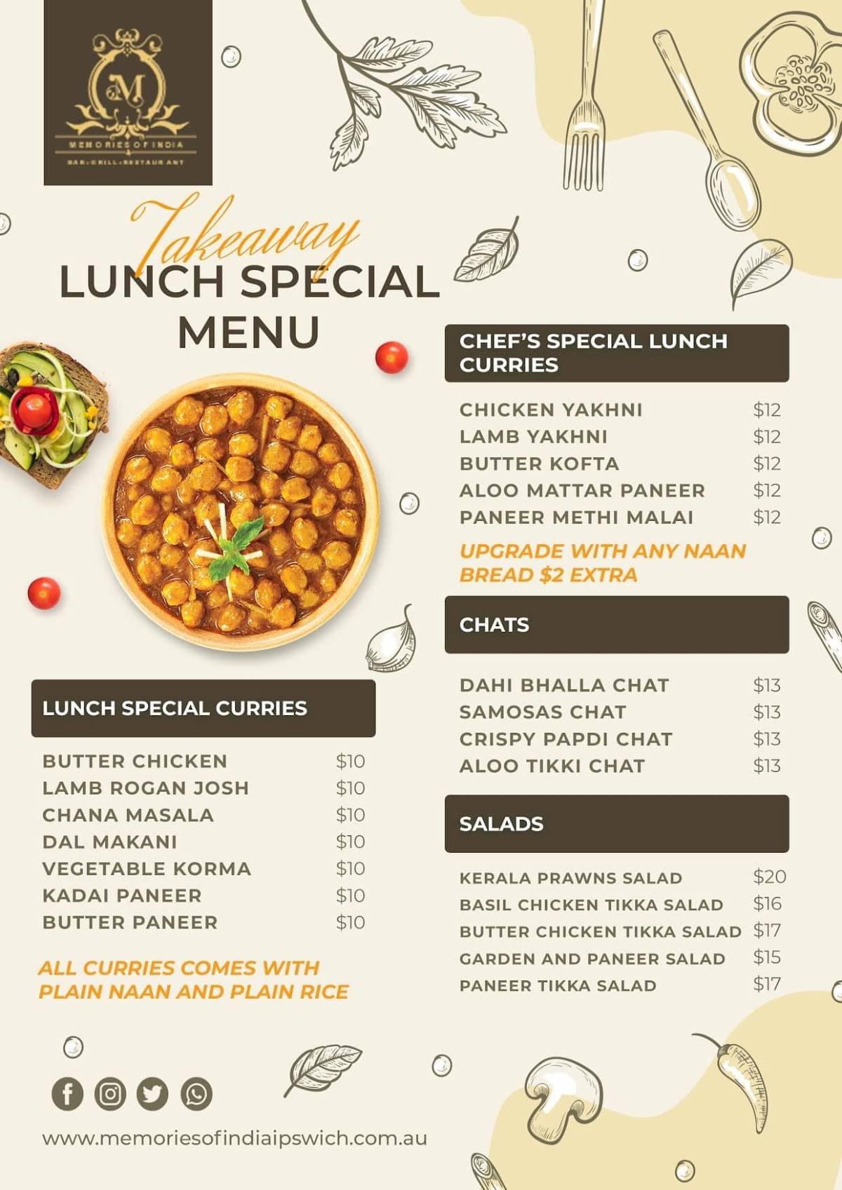 Menu at Memories of India restaurant, Ipswich
