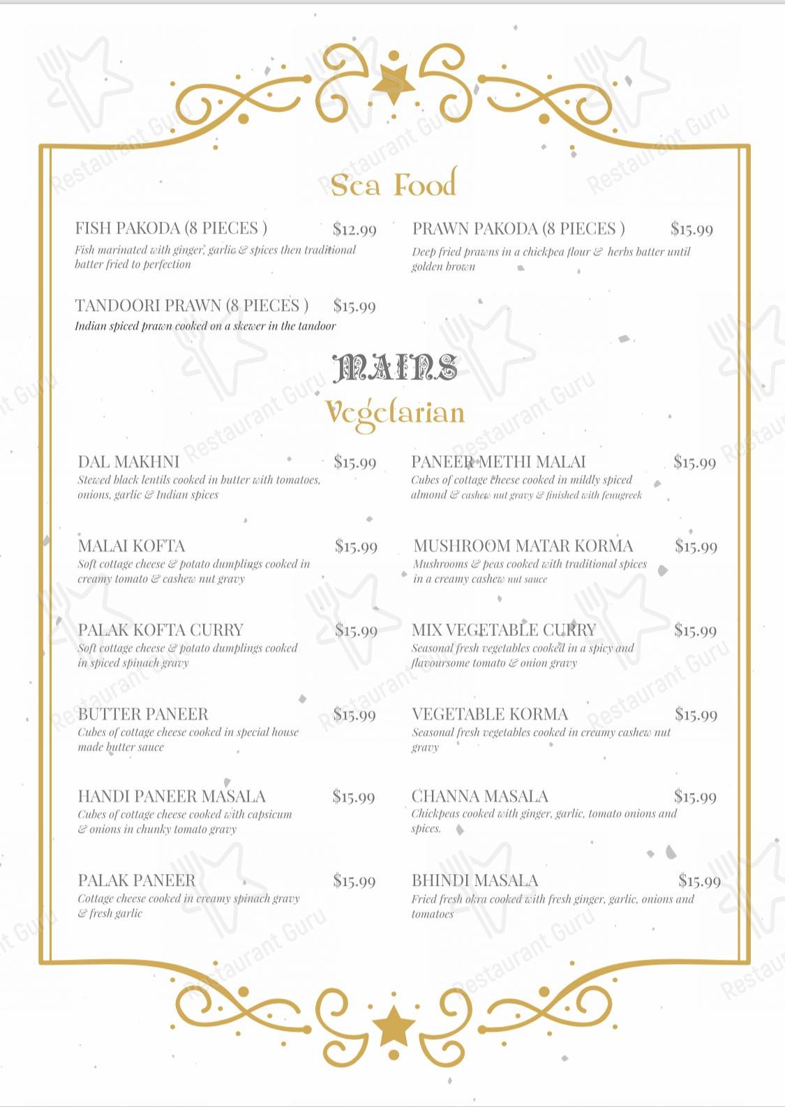 Menu at Memories of India restaurant, Ipswich