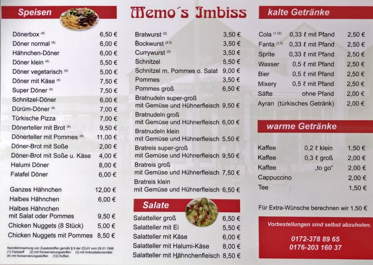 Menu au Memos Döner Imbiss restaurant, Herzberg