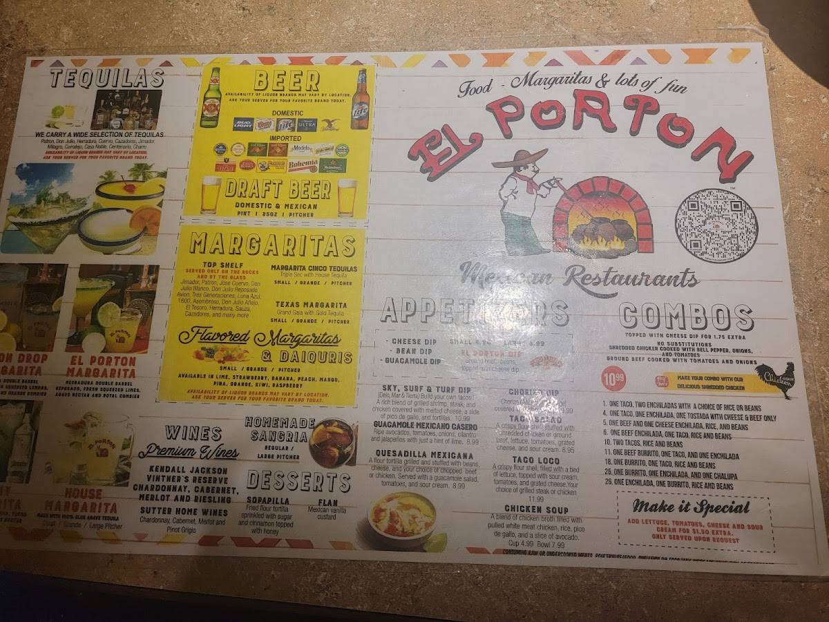 Menu at El Porton restaurant, Memphis, Poplar Ave