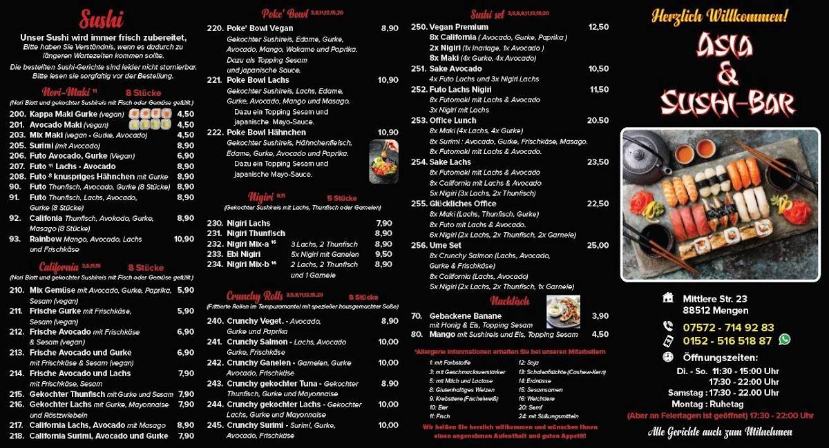 Carta de Asia & Sushi-Bar, Mengen
