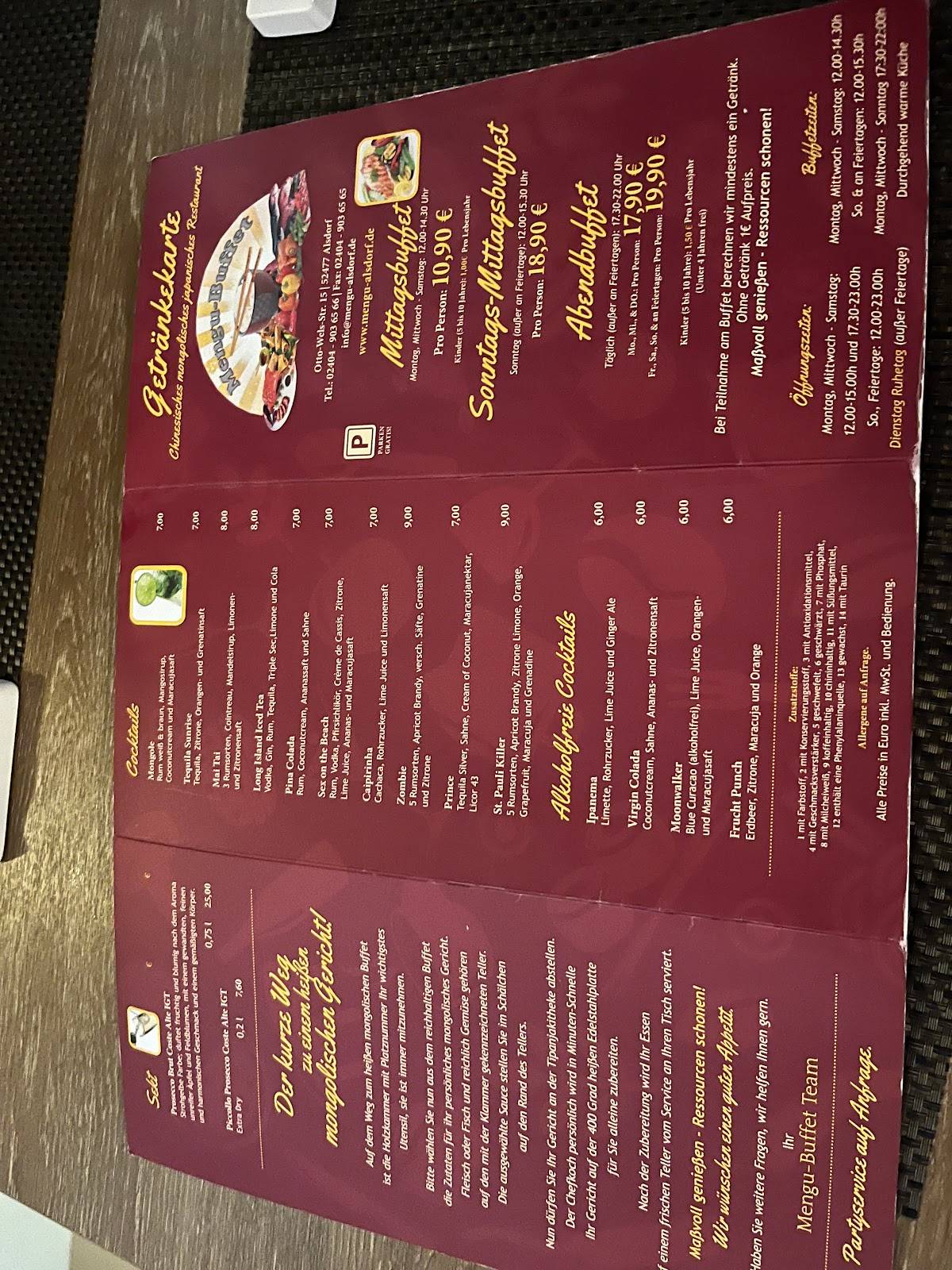 Speisekarte von Mengu Buffet Alsdorf restaurant, Alsdorf