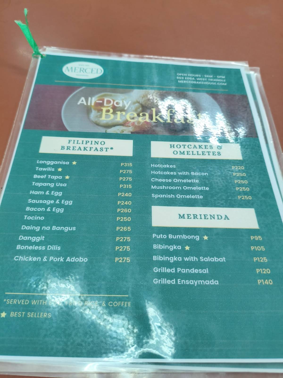 Menu at Merced Bakehouse and Restaurant, Quezon City, 869 Epifanio de ...