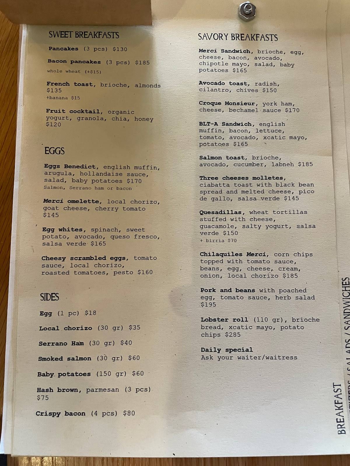 Carta del restaurante Merci Paseo 60, Merida, PLAZA PASEO 60