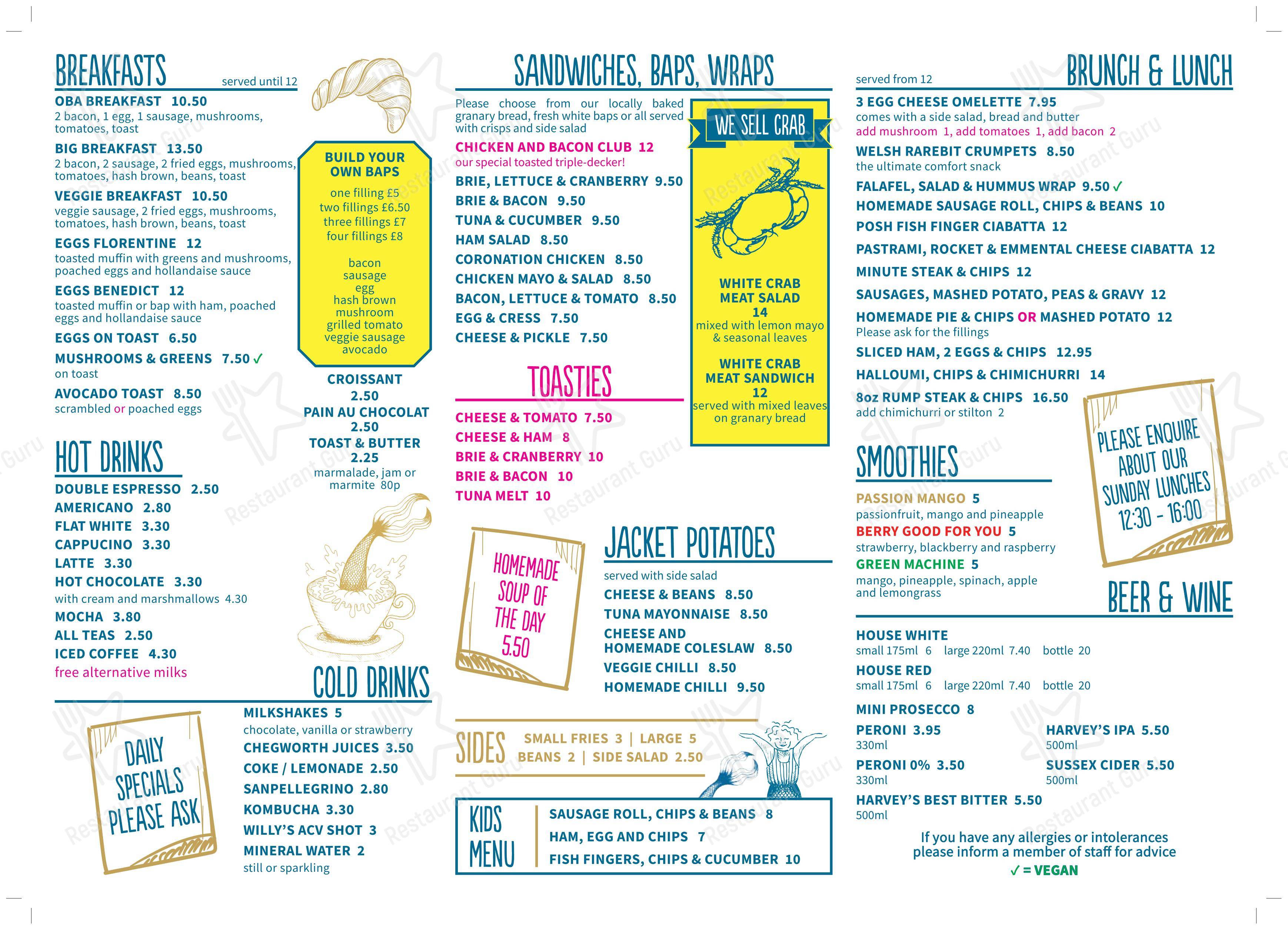 Carta de Mermaid Street Café, Rye