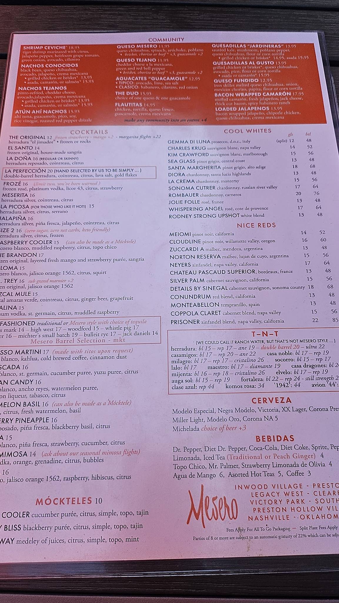 Menu at Mesero - Prestonwood pub & bar, Dallas, Belt Line Rd