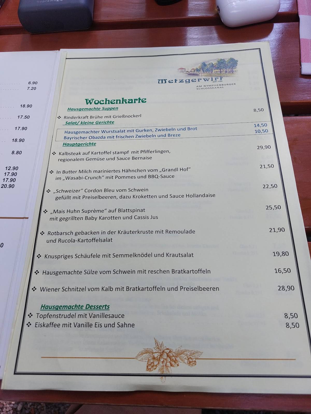 Speisekarte von Metzgerwirt restaurant, München