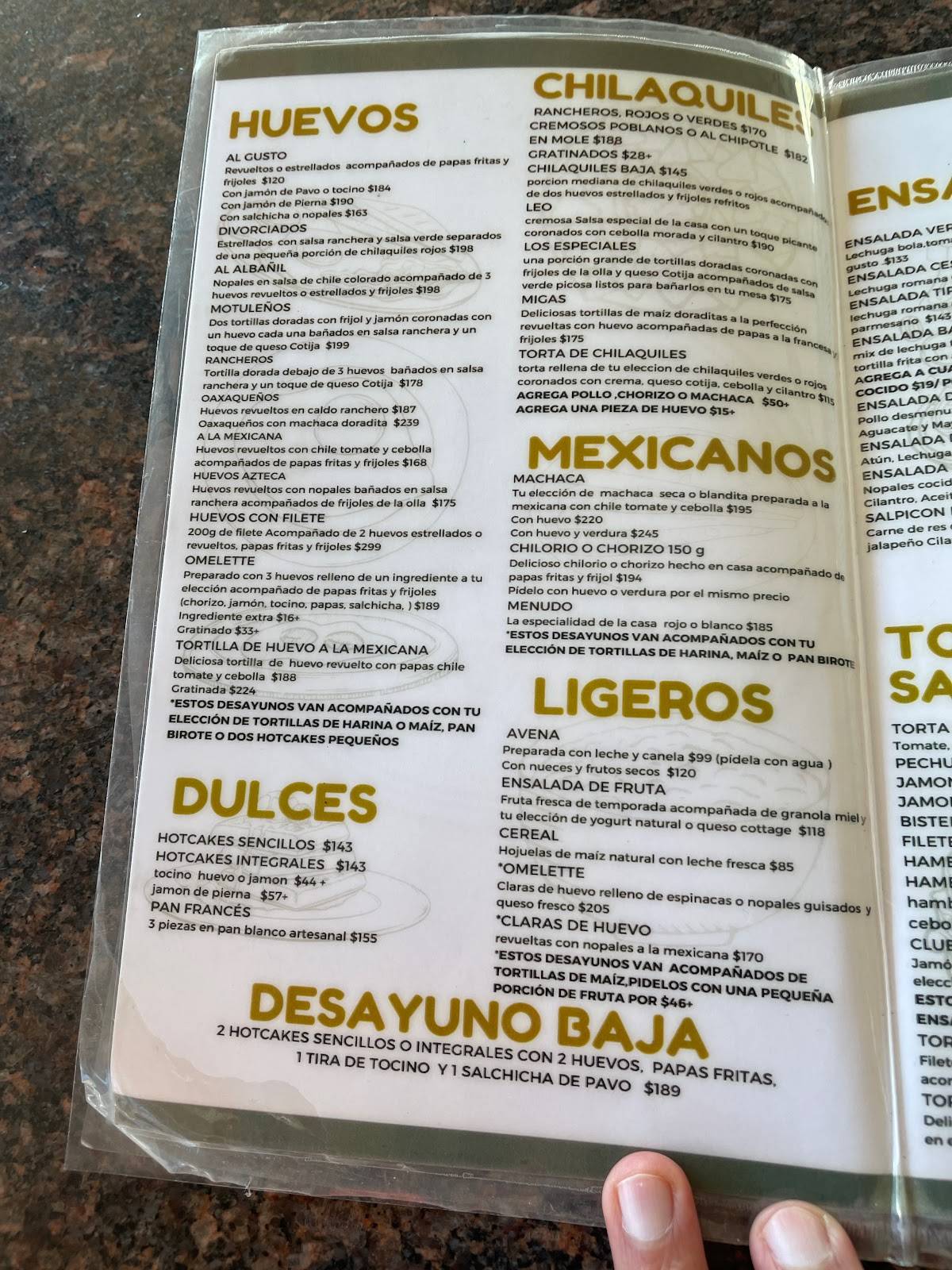 Carta de Restaurante Baja, Mexicali, Blvd. Benito Juárez