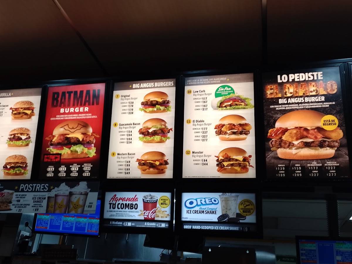 Carta del restaurante Carl's Jr., Ciudad del México, Patio Universidad