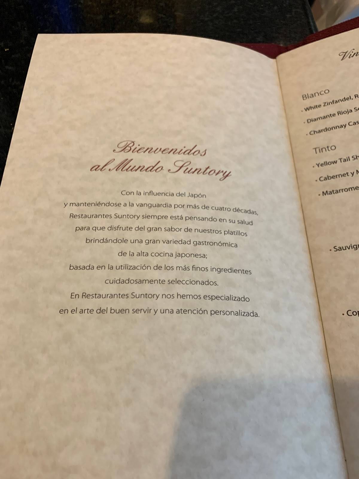 Carta del restaurante Suntory Lomas, Ciudad López Mateos, C. Montes ...