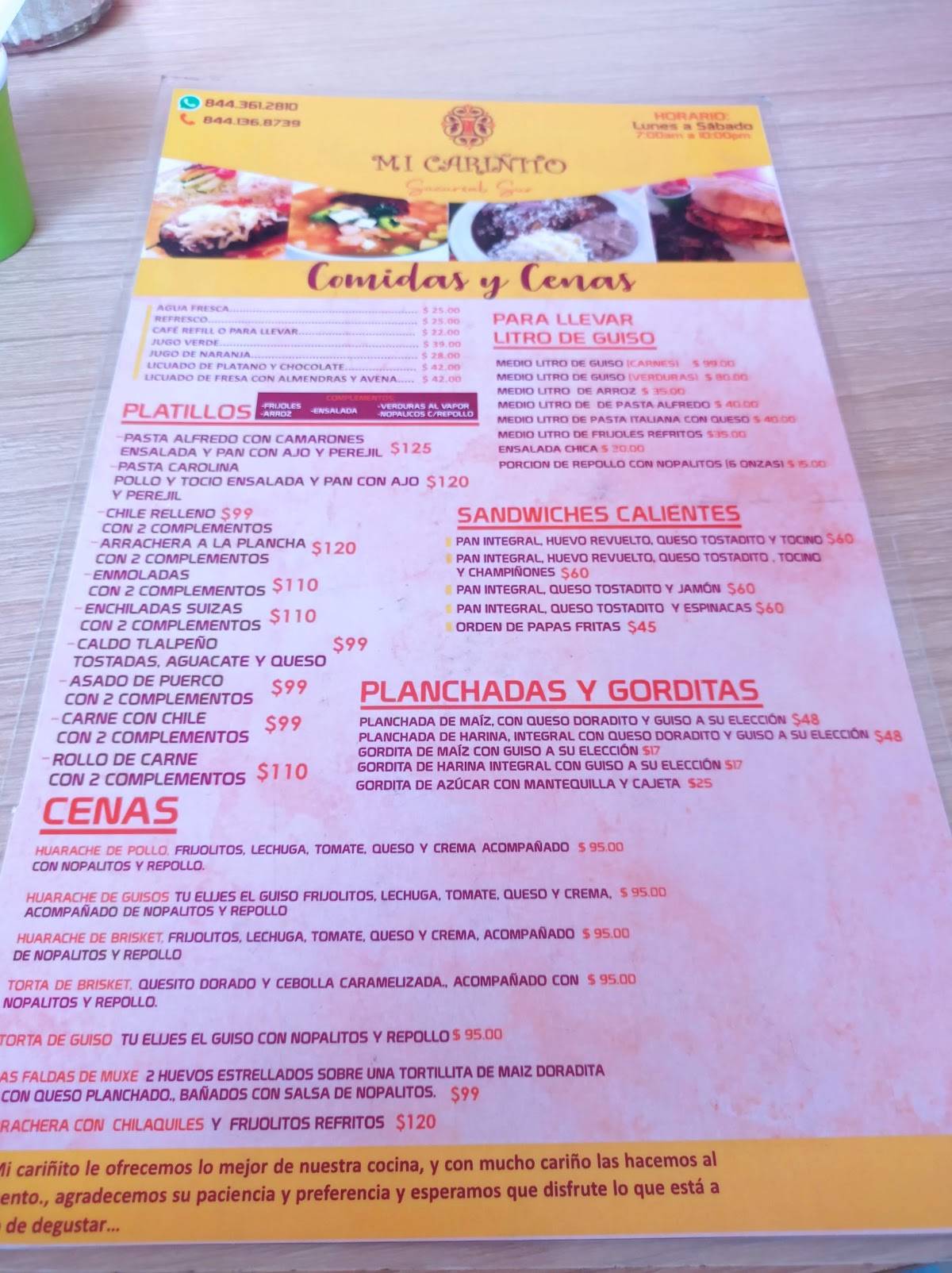 Carta del restaurante Mi CARIÑITO, Desayunos, almuerzos, comidas y ...