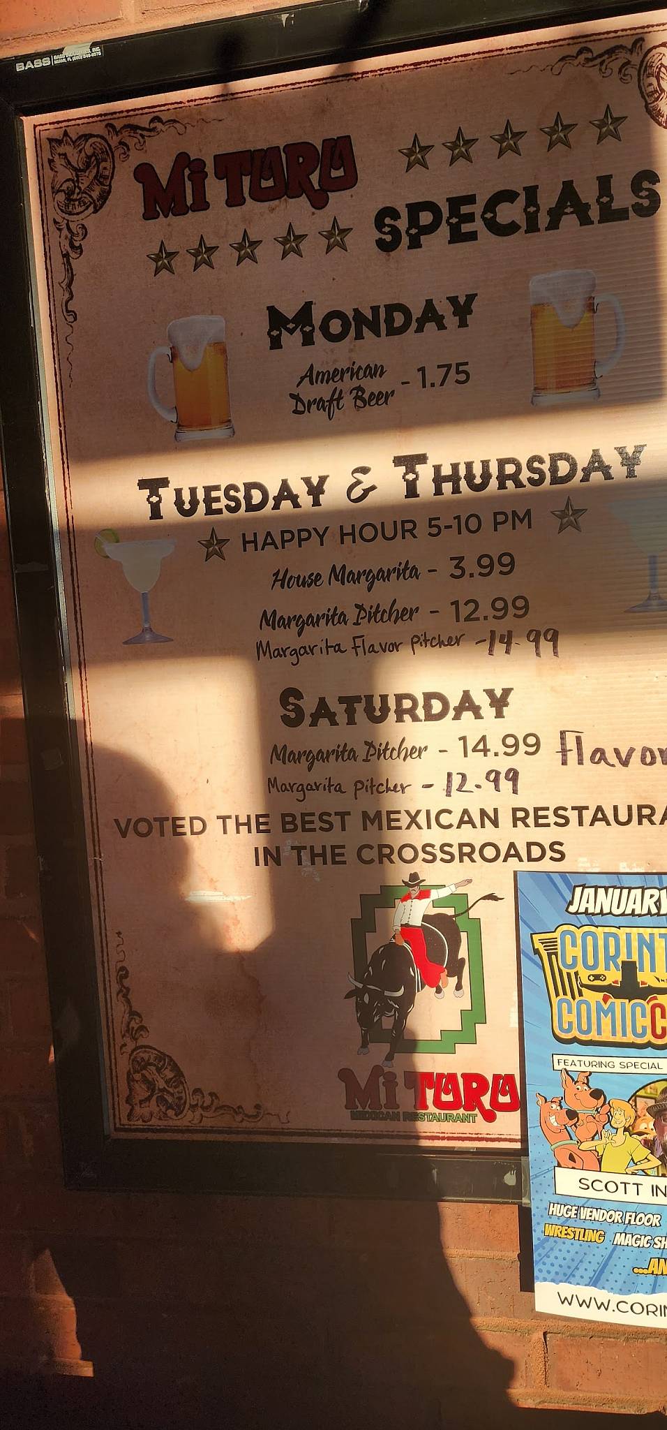 Menu at Mi Toro restaurant, Corinth, S Harper Rd