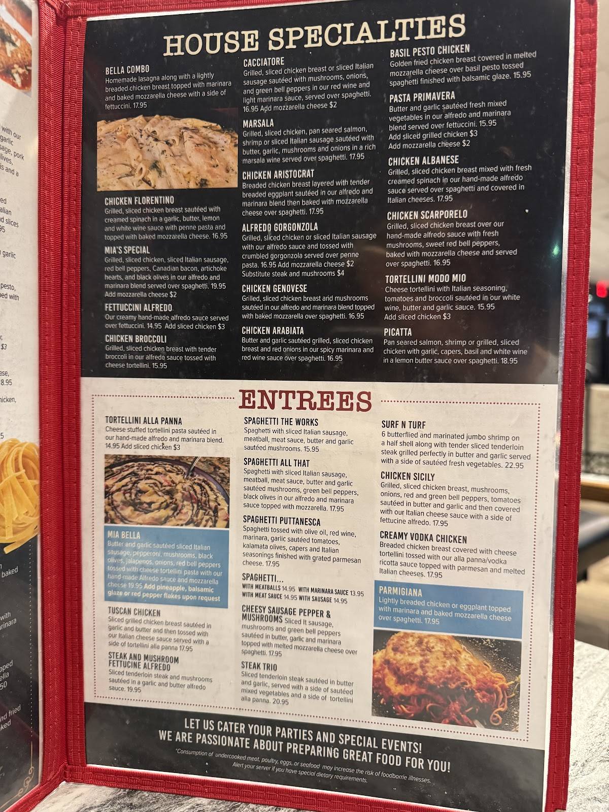 Menu at Mia Bella Italian Kitchen restaurant, Miami