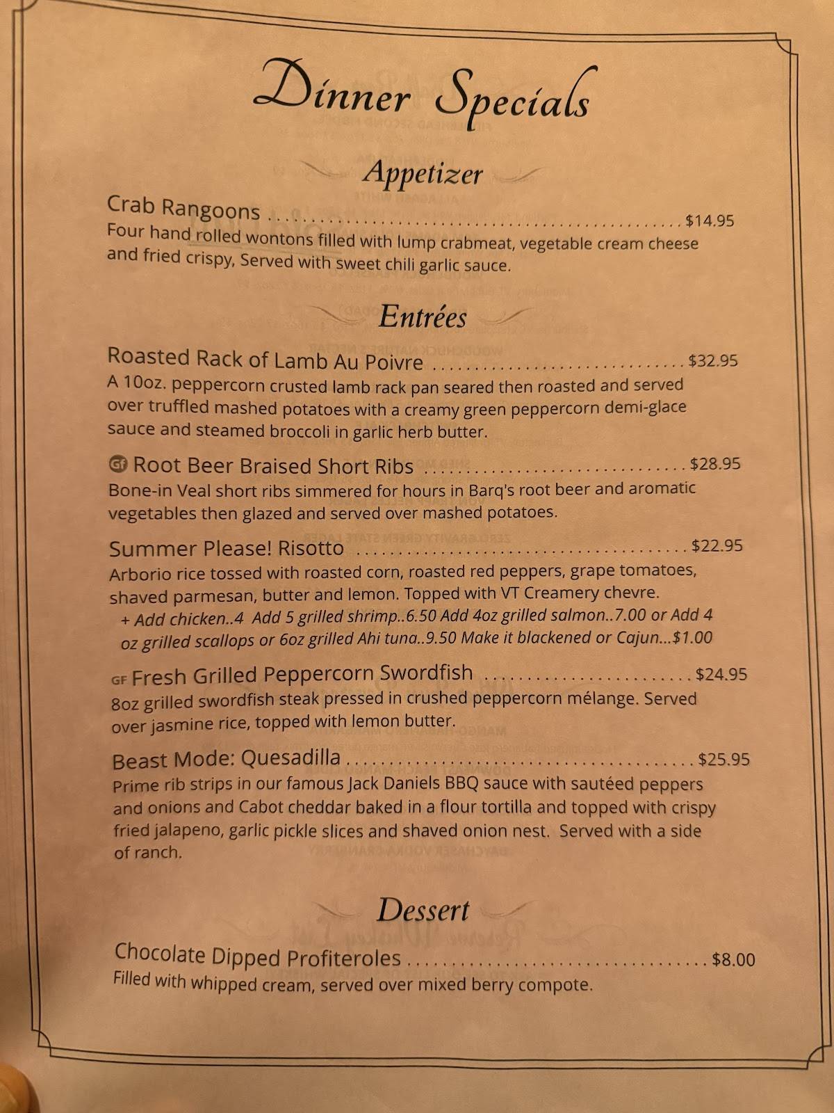 Menu at Fire & Ice pub & bar, Middlebury