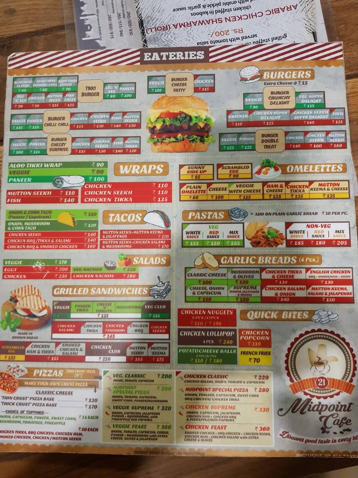 Menu at Midpoint Cafe, Chandigarh