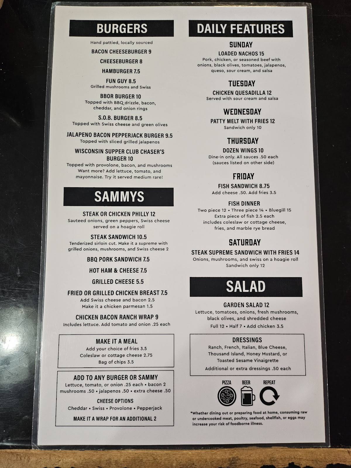 Menu at Midway Bar and Grill, Mineral Point