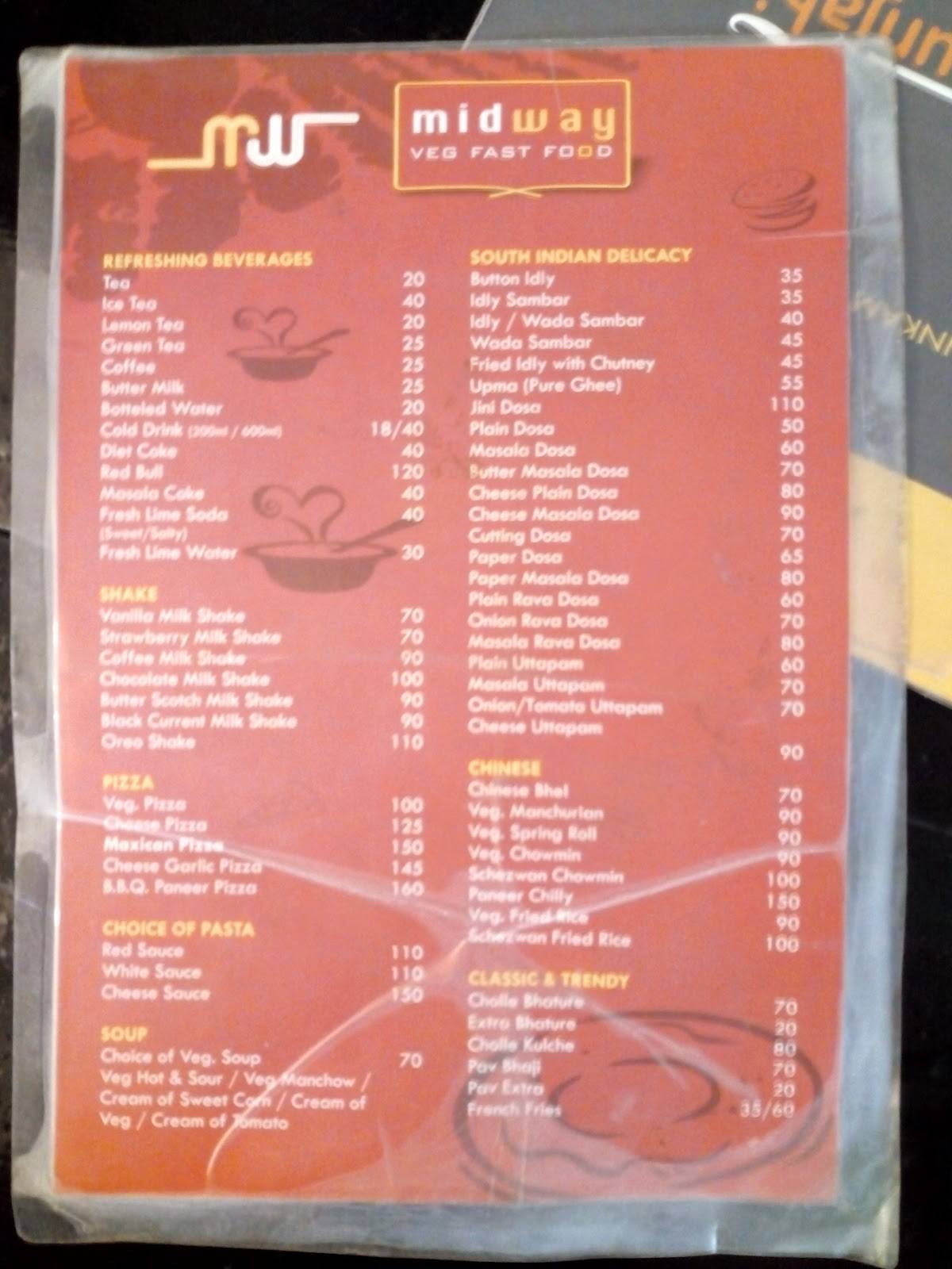 Menu at Midway : Veg Fast Food, Raipur