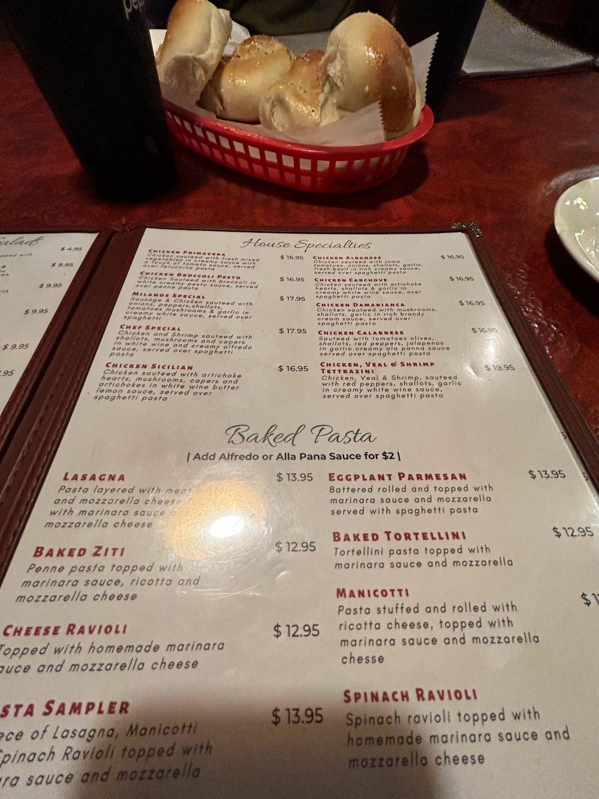 Menu at Milano's Italian Restaurant, Lawton