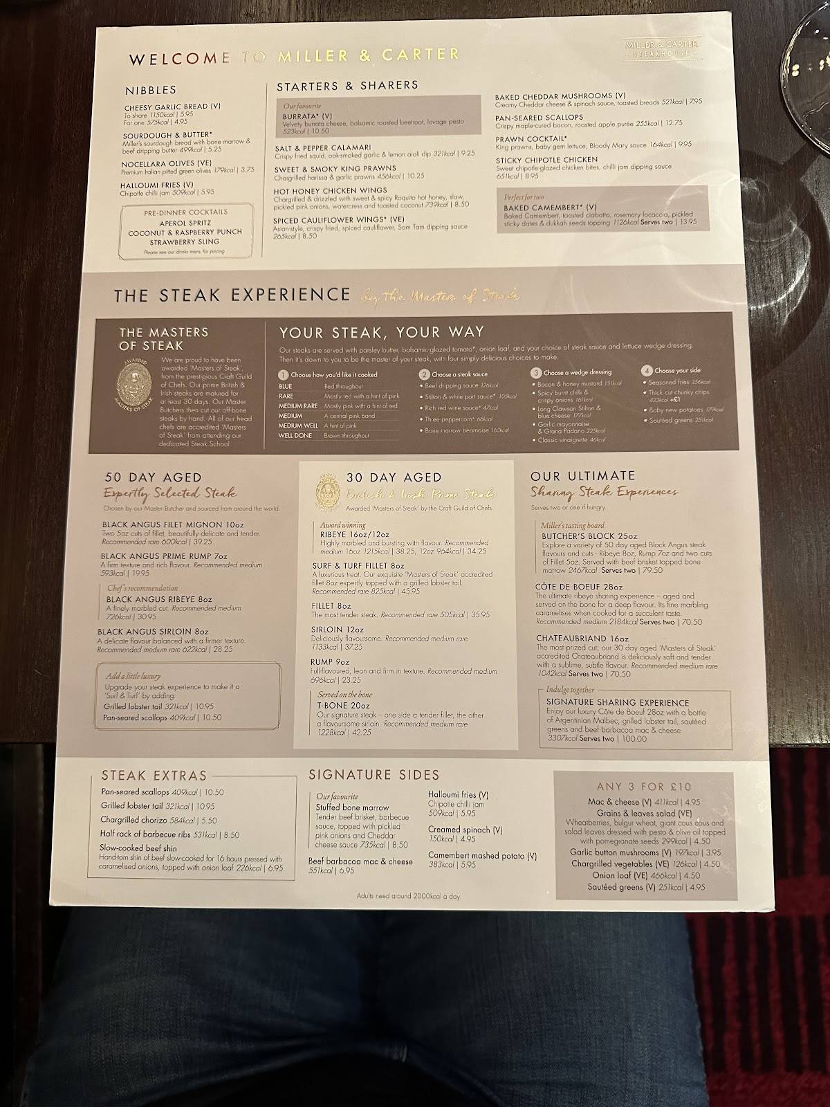 Menu at Miller & Carter Bath steakhouse, Bath