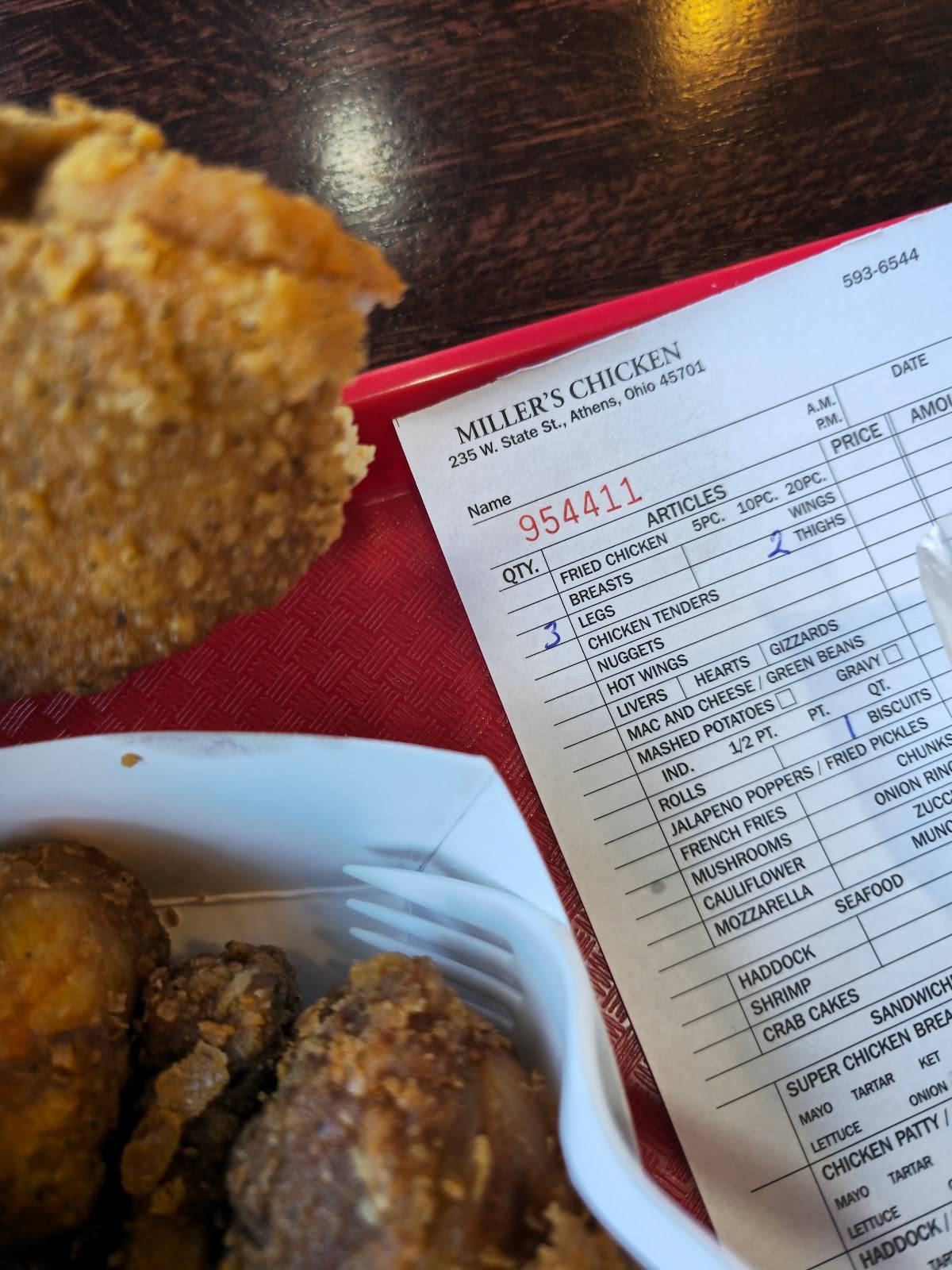 Menu at Miller's Chicken restaurant, Athens