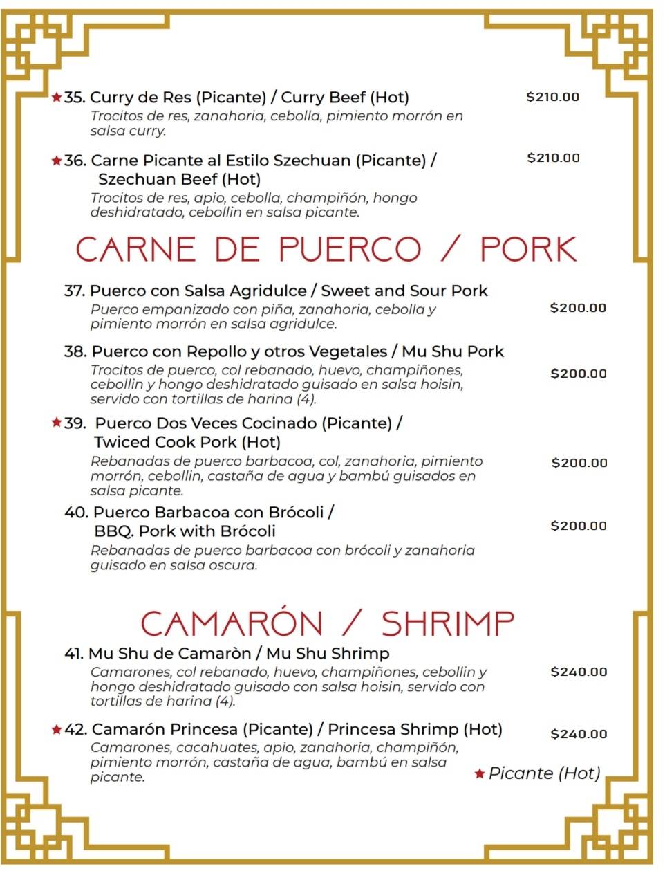 Menu at Min Wah restaurant, Ajijic