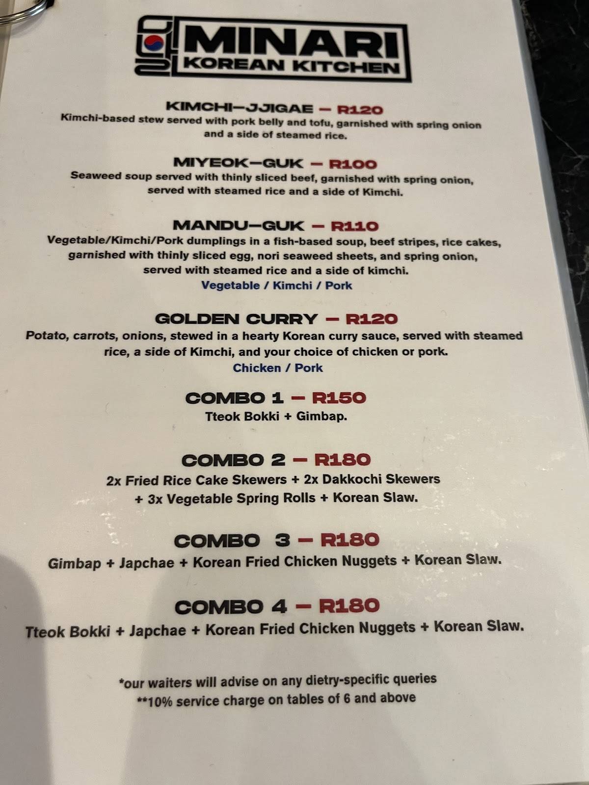 Menu at Minari Korean Kitchen Stellenbosch restaurant, Stellenbosch