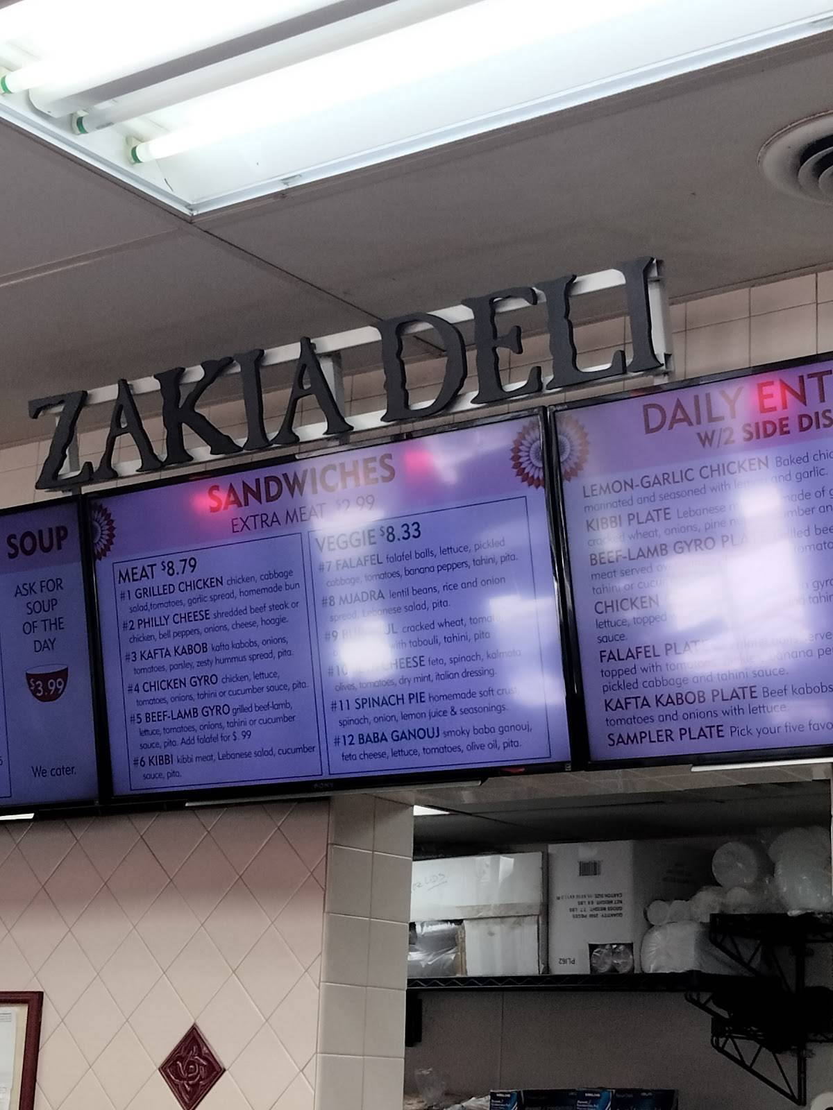 Menu at Zakia Deli restaurant, Minneapolis