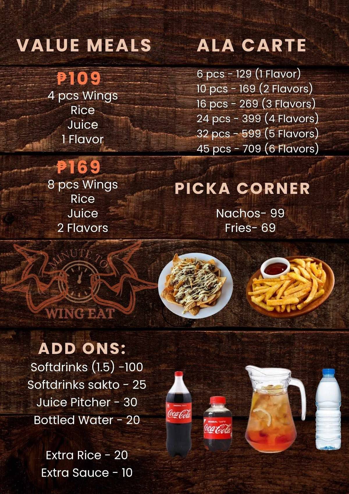 Menu at Minute To Wing Eat restaurant, Urdaneta City