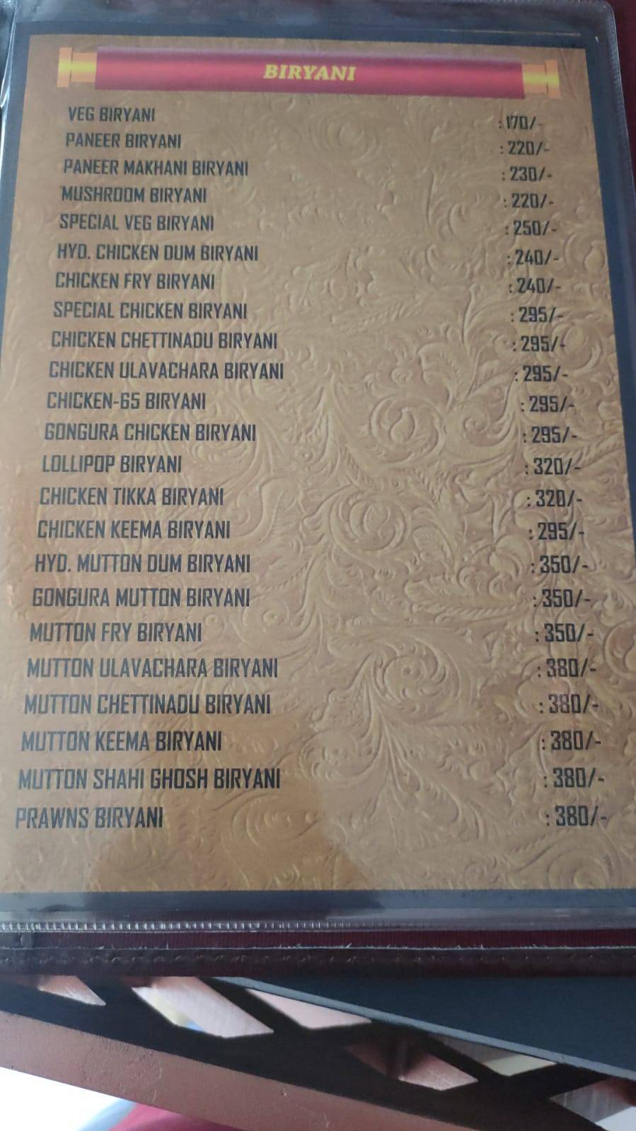 Menu at Mirchi Maharaj, Bengaluru, 17th Cross Rd