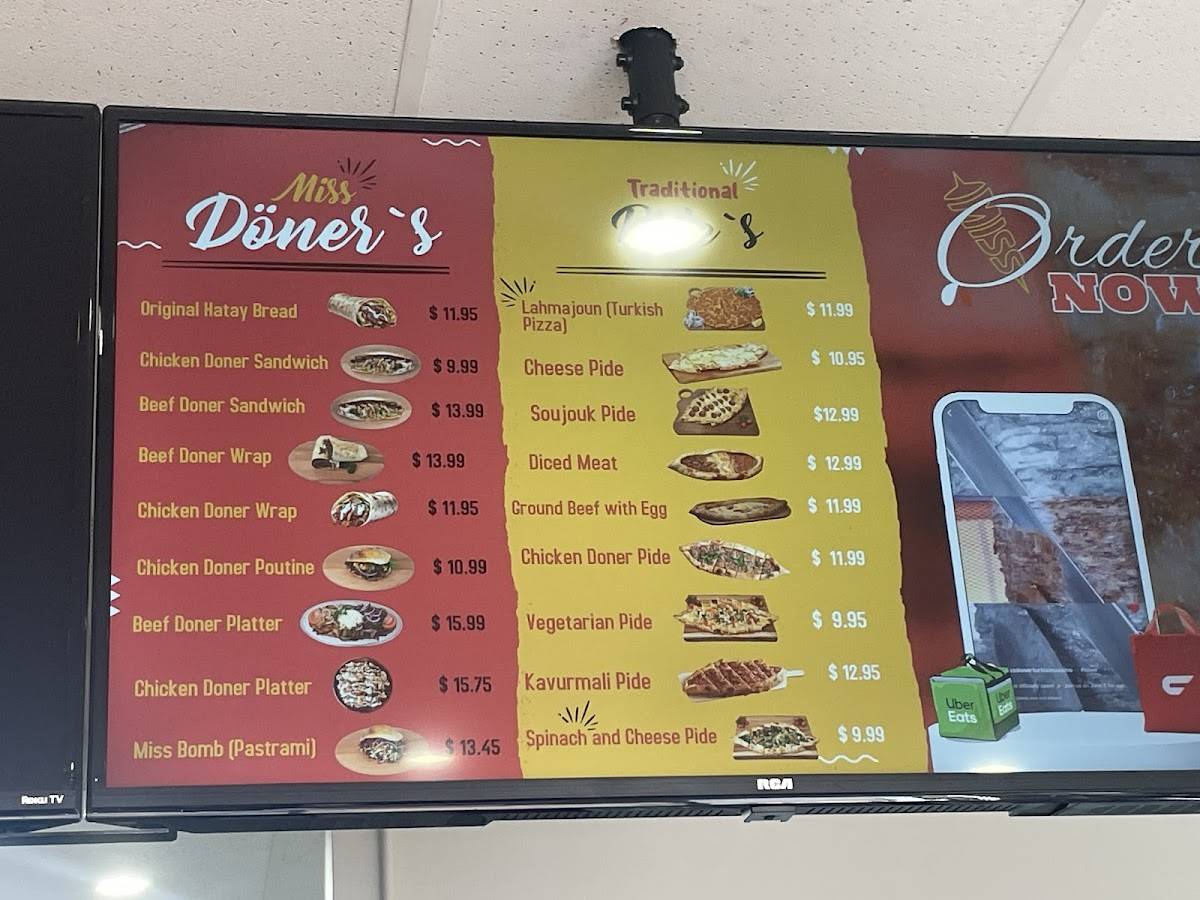 Menu at Miss Doner Kebab restaurant, Mississauga