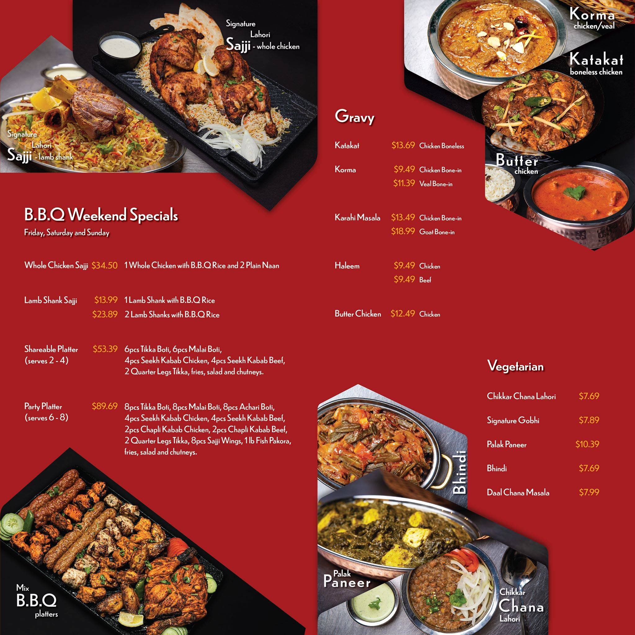 Menu at Ziafat restaurant, Mississauga