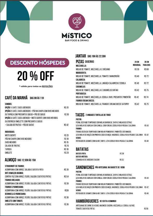 Menu at Mistico Bar Ipanema, Rio de Janeiro
