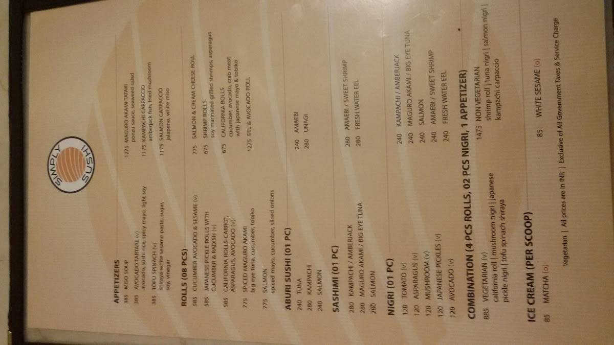 Menu at Mistral, New Delhi, 2