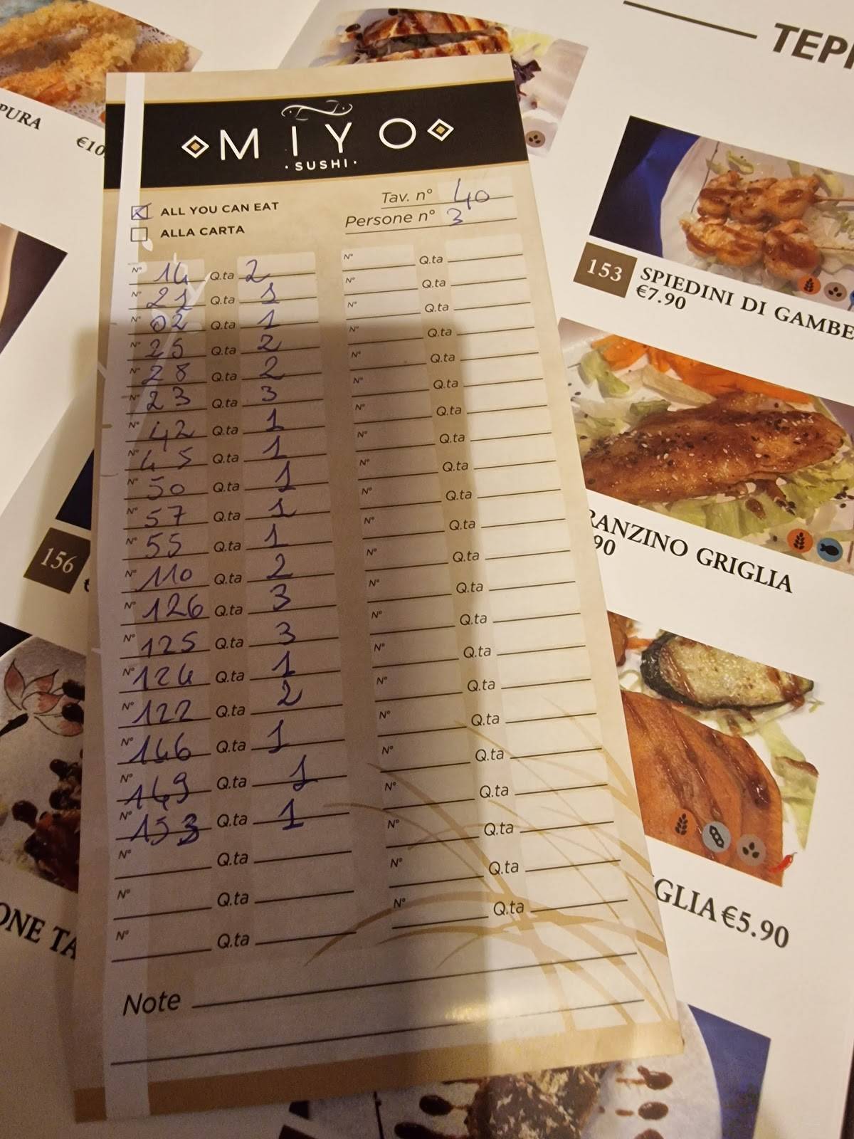 Menu da Miyo Sushi ristorante, Sassari